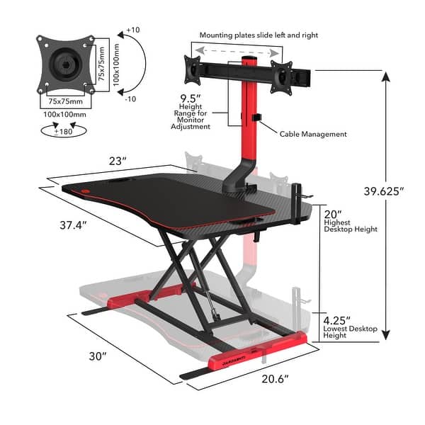 Desk Riser Spring Assisted Height Adjustable Sit Stand Desk USB 3.0 ...