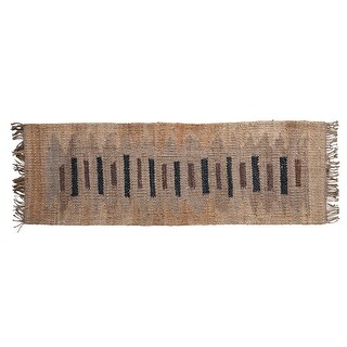 Jute and Leather Floor Runner Rug with Pattern and Fringe - 96.0"L x 30 ...