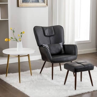 Hausfame Faux Leather Wingback Chairs with Ottoman Accent Chairs Living ...