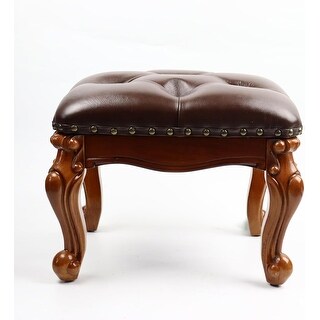 Small Leather Footstool, Vintage Wooden Footrest with Upholstery for ...