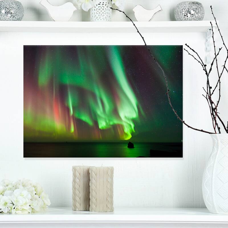 Designart "Green Northern Lights Aurora" Large Abstract Canvas Wall Art ...
