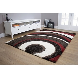 Shag Collection - Red/Grey/Black/White Circles Rug - 6'7" x 9'6" - Bed ...