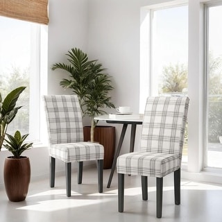 Grey Plaid Dining Chair (Set of 2) - Contemporary Upholstered Fabric ...