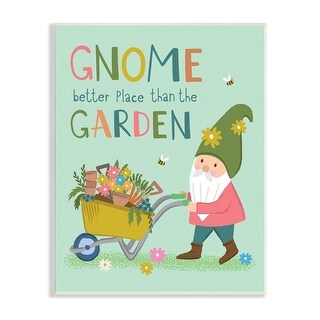 Stupell Playful Garden Gnome Quote Floral Wagon Design Wood Wall Art ...
