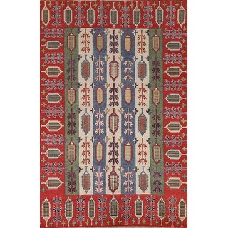 Traditional Geometric Kazak Area Rug Hand-knotted Oriental Wool Carpet ...