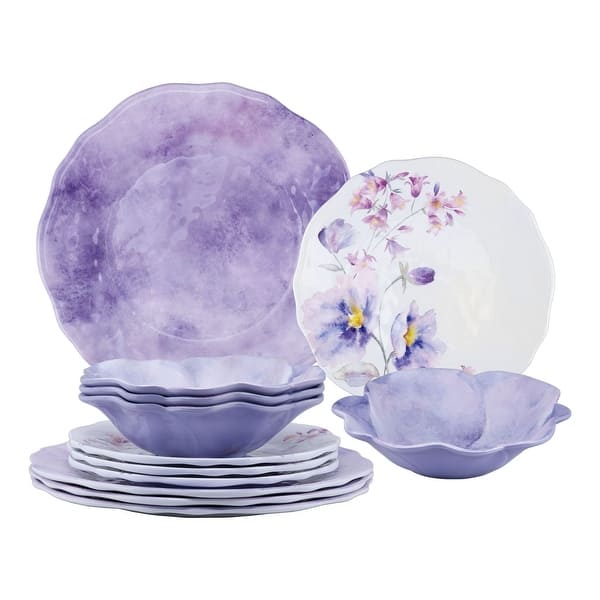 UPware 12-Piece Melamine Dinnerware Set, Includes Dinner Plates, Salad ...