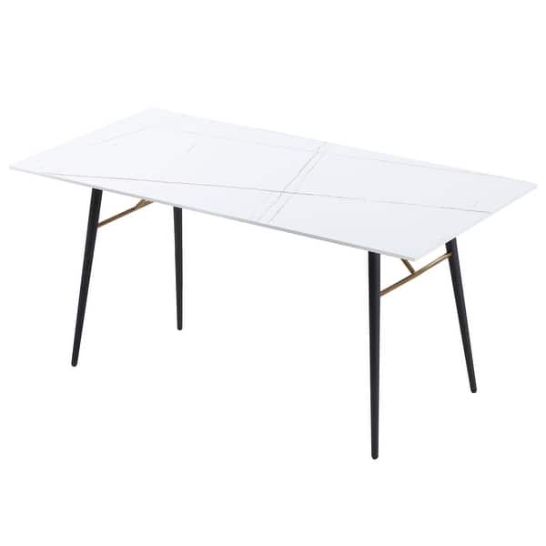 White Sintered Stone Dining Table Porcelain Kitchen Table - Bed Bath ...