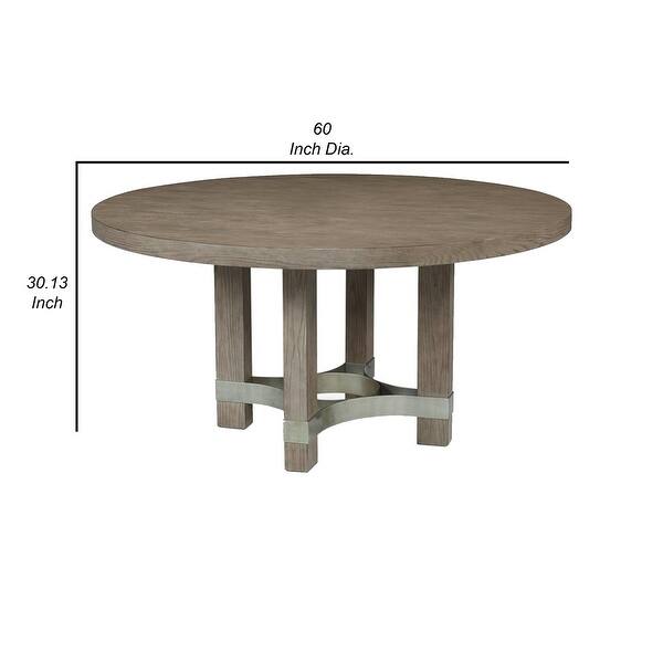 Afu 60 Inch Round Dining Table, Metal Stretchers, Wood Pedestal Base ...