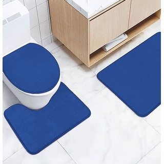 3 Piece Royal Blue Ultra Soft Thick Memory Foam Non-Slip Absorbent ...