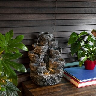 Indoor Tabletop 5-Tiered Waterfall Fountain with LED Lights, Cascading ...