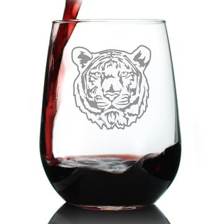Tiger Face - Stemless Wine Glass - Tiger Gifts & Decor - 17 Ounce - Bed ...