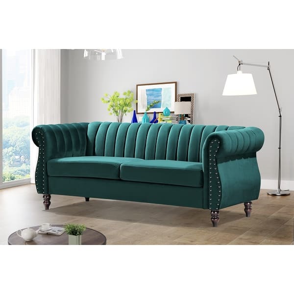 Charlot Velvet Chesterfield Rolled Arm Sofa - Bed Bath & Beyond - 32690918