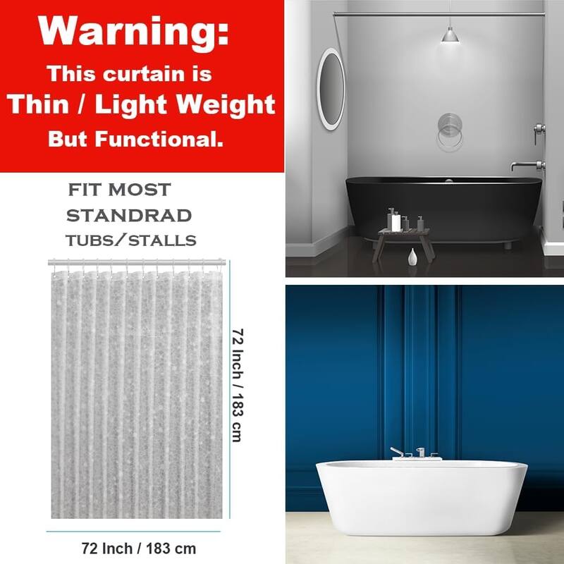 EVA Clear Plastic Shower Curtain Liner, Light Weight 72" x 72 ...