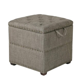 18 Inch High Cube Ottoman Storage, Linen Grey Chair Foot Stools with ...