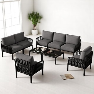 6-Piece Modular Outdoor Sofa Set with Cushions, Outdoor Modular Plastic ...