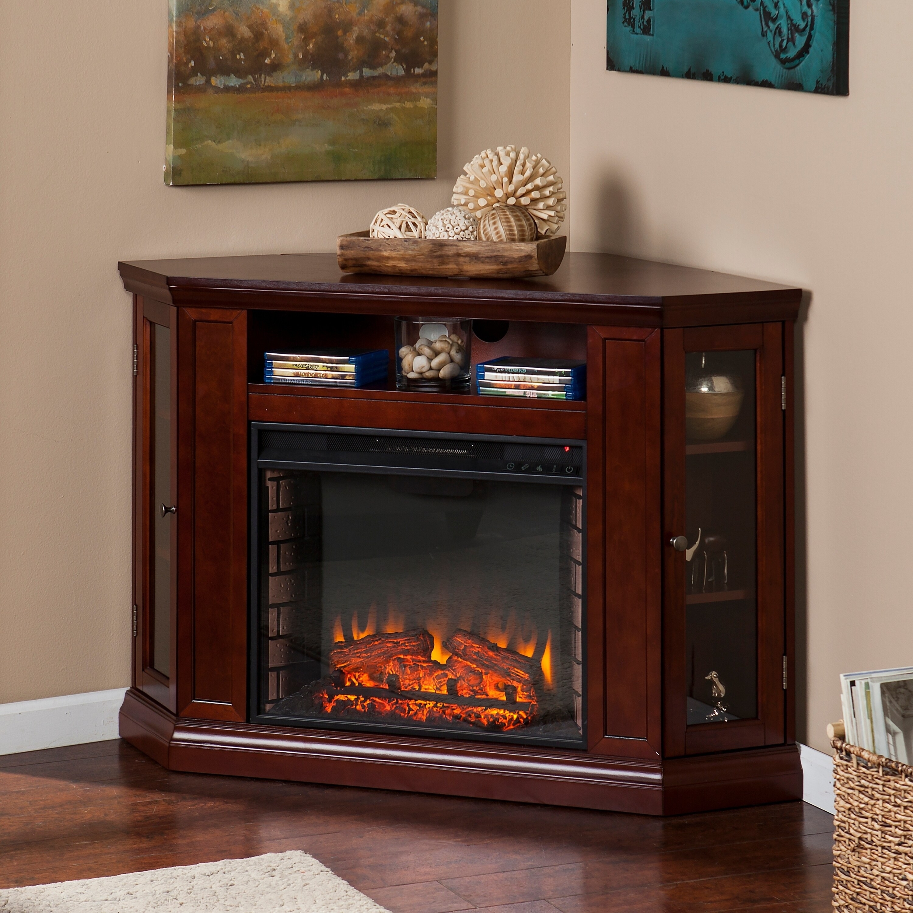 SEI Furniture Tyhee Cherry Convertible Corner Media TV Stand SEI Furniture Tyhee Cherry Convertible Corner Media TV Stand