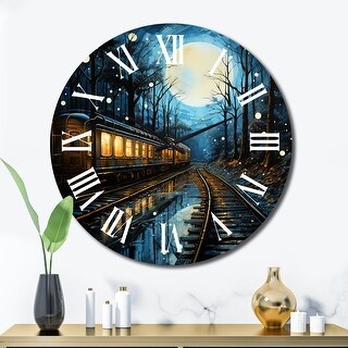 Designart "Train Luminous Trails Pointillism" Transportation Oversized ...