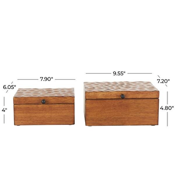 Brown Wood Textured Concave Honeycomb Storage Box with Black Knobs (Set ...