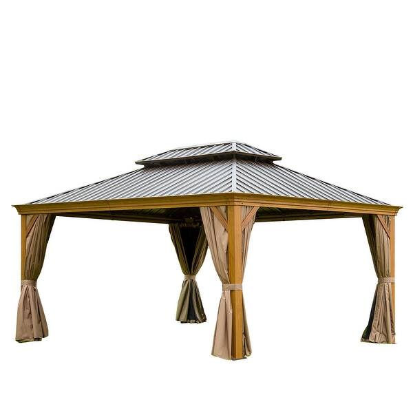 Hardtop Gazebo Outdoor Aluminum Wood Grain Gazebos - Bed Bath & Beyond ...