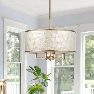 GetLedel 4-Light Natural Capiz Shell Chandelier Coastal Glam Ceiling ...