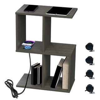 End Table with Charging Station, Narrow Side Tables with 15W Wireless ...