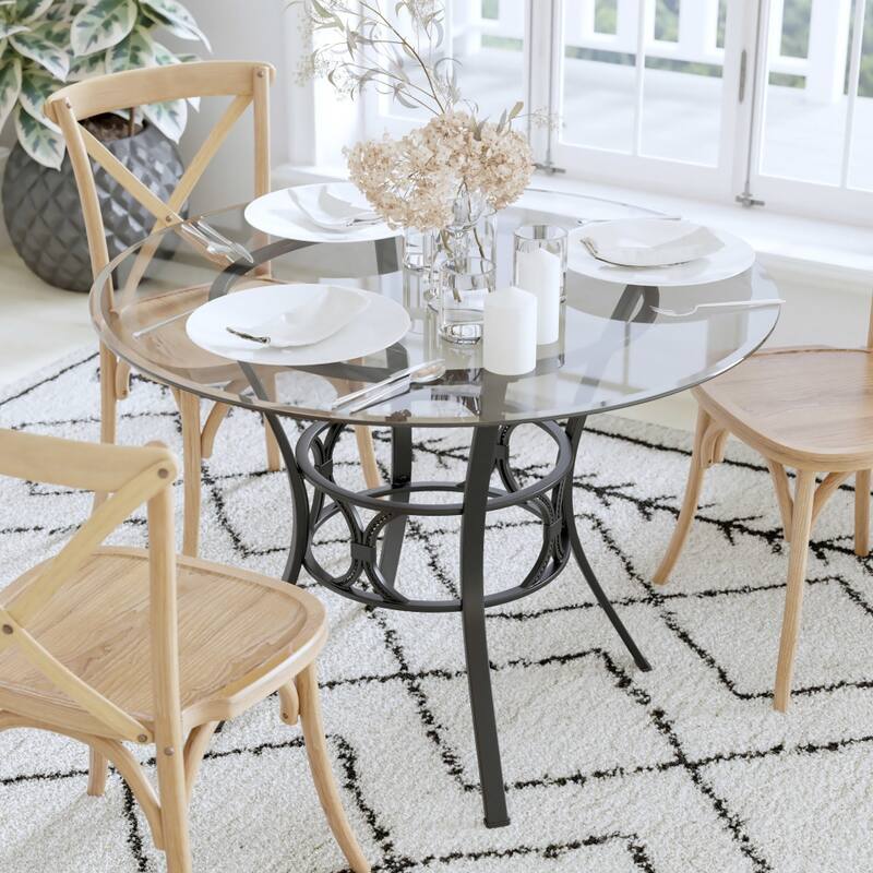 42'' Round Glass Dining Table with Crescent Style Metal Frame ...