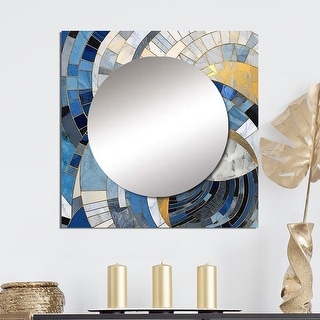 Designart "Blue Gold Constructing Blue Realms I" Abstract Shapes Wall ...