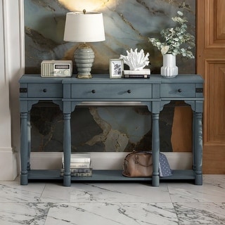 60" Mediterranean Style Console Table with Storage Drawers and Bottom ...