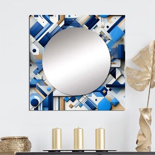 Designart "Blue And White Matrix Grid" Modern Wall Mirror - Geometric ...