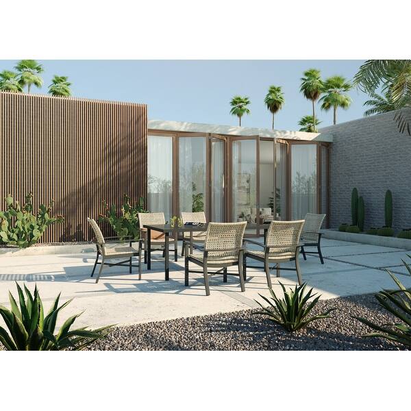 Winston Jasper 7-Piece Textured Pewter with Beechwood Weave Rectangular ...