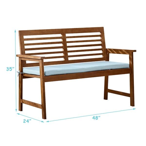 Outdoor Patio Slatted Eucalyptus Wood Garden Bench((No cushion included ...