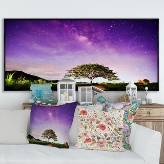 Designart "Tree On Purple Galaxy Sky" Landscapes Framed Canvas artwork ...