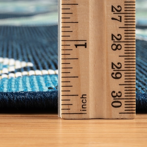 Reyn Spooner Fresco Kukui Navy Blue/Teal Tropical Leaf Flatweave Indoor ...