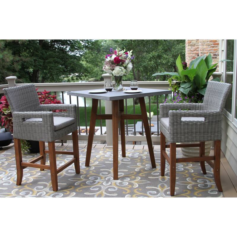 Eilaf 3 pc. Eucalyptus Counter Height Bistro Set with Wicker Armchairs ...