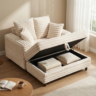 Momei Plush Chaise Lounge with Hidden Storage & Lift-Up Seat, Cream ...