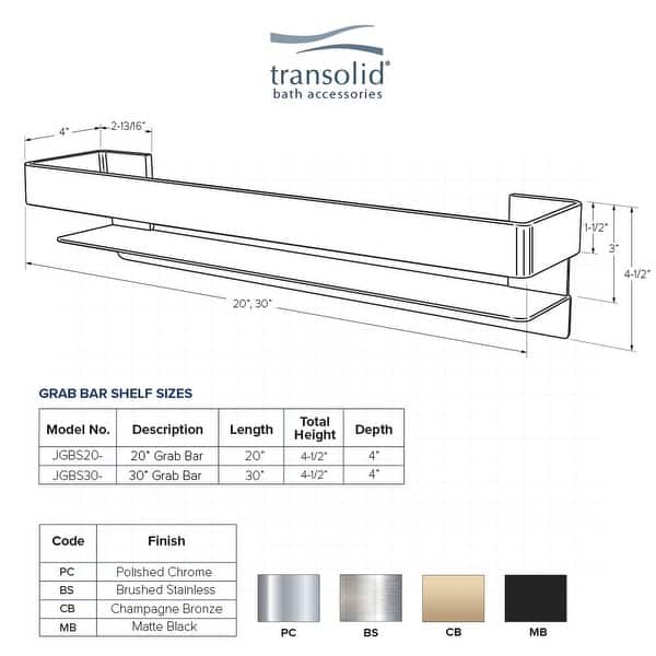 Transolid JGBS20 Jocelyn 20-in Grab Bar Shelf - 20x4x3 - Bed Bath ...