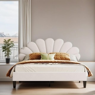 Queen Size Eye-catching Design Upholstered Platform Bed with Flower ...