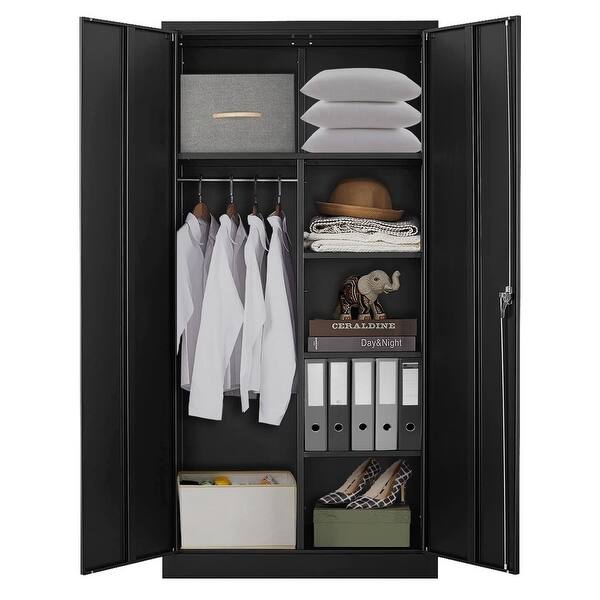 Metal Wardrobe Storage Cabinet Armoire, Cabinet Locker with Hanging Rod ...
