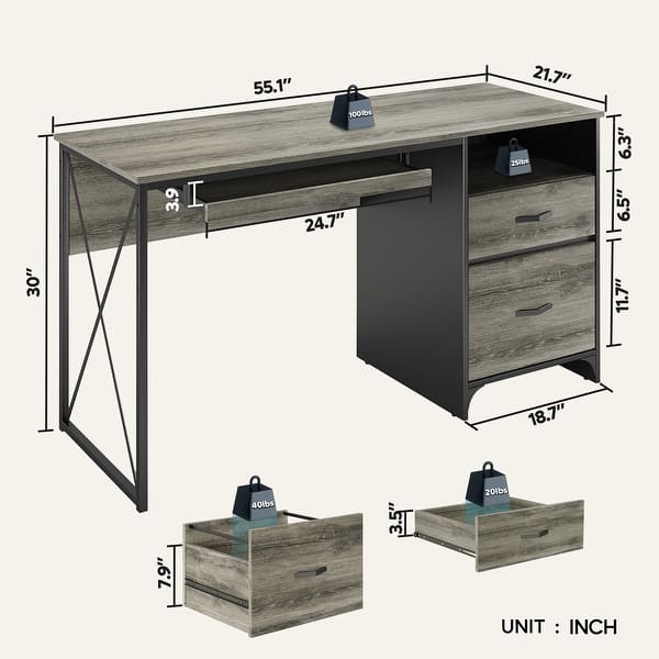 55 inch Computer Desk with Keyboard Tray and Storage Drawers - Bed Bath ...