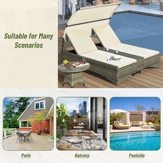 Outdoor Patio Rattan Adjustable Sun Lounger w/Shelter Roof, Cream - Bed ...