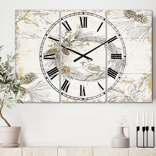 Designart 'Gold Beautiful cardinals' Cottage 3 Panels Large Wall CLock ...
