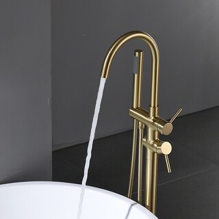 Freestanding Brushed Gold Tub Filler Bathtub Faucet with Handheld ...