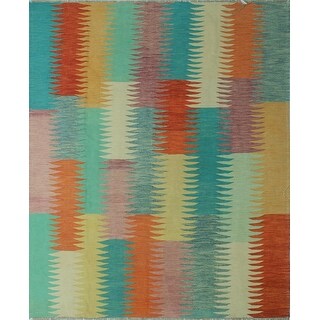 Hand-Woven Winchester Kilim Adkyn Rust/Green Rug - 8'3" x 9'11" - Bed ...