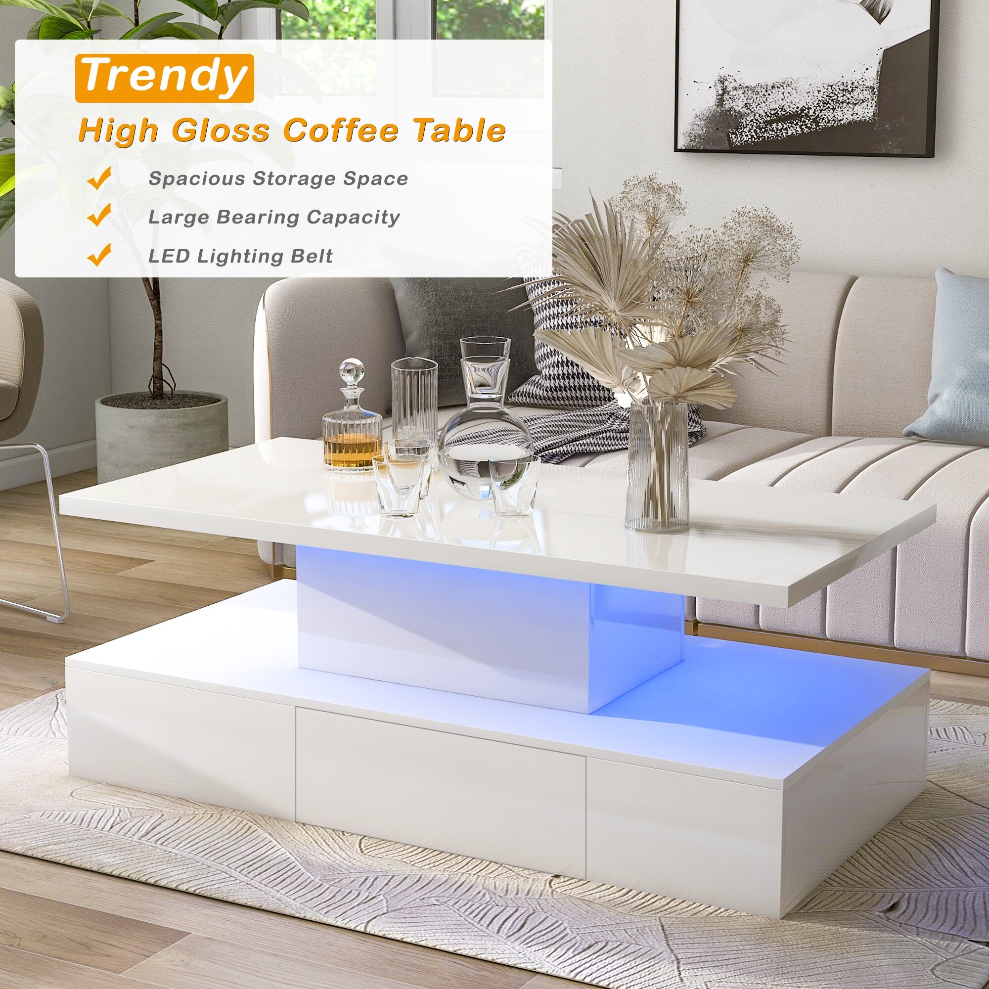 Glossy Coffee Table End Tables Center Table with LED Lighting Bed Bath Beyond 41392236
