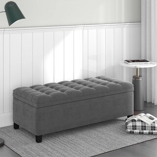 Long Ottoman Storage Bench with Button Tufted Top, Upholstered Flip Top ...