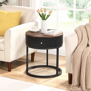 Round Storage Cabinet Decorative Cabinet with 1 Drawer, Lamp Table ...