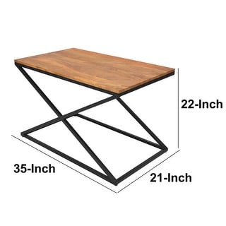 Dark Brown 24 Inch Rectangular Mango Wood Side Table Z Shaped Frame ...