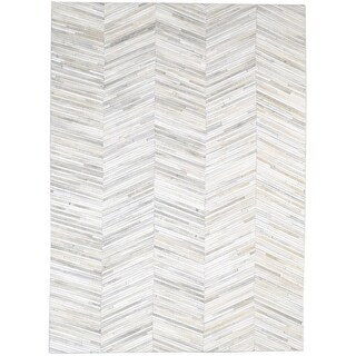 One of a Kind Hand-Woven Modern 5' x 8' Chevron Leather Tan Rug - 5' x ...