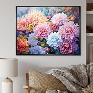 Designart "Pinka And White Mums Minimal Charm I" Flowers Framed Canvas ...