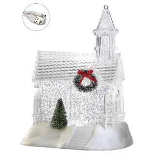 9" LED Lighted Crystal Church Christmas Snow Globe with Timer and USB ...